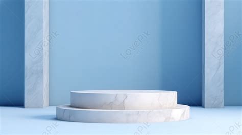 파란색 배경에 멋진 3d 흰색 대리석 연단 렌더링 연단 배경 대리 배경 빈 벽 배경 이미지 Hd 연단 대리 빈 벽
