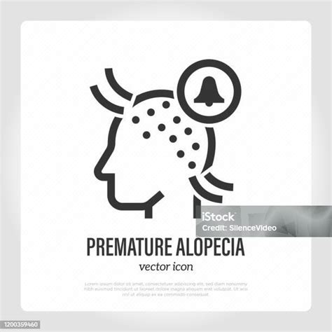 조기 탈모증 얇은 라인 아이콘입니다 탈모 두피와 알람 표지판에 대머리 장소 벡터 그림입니다 건강관리와 의술에 대한 스톡 벡터 아트 및 기타 이미지 Istock