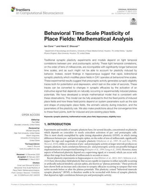 Pdf Behavioral Time Scale Plasticity Of Place Fields Mathematical