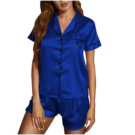 Ameiaea Womens Silk Satin Pajamas Short Sleeve Sleepwear Soft Button Down Loungewear 2 Piece Pjs