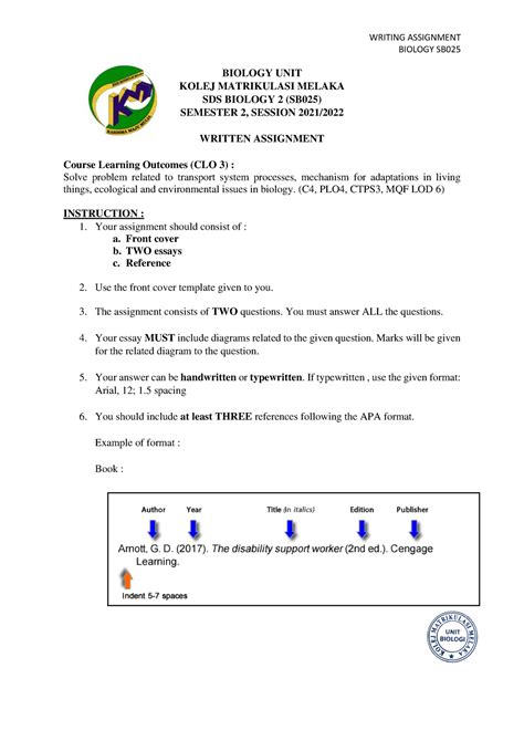 Written Assignment Semester 2 Sb025 Writing Assignment Biology Sb