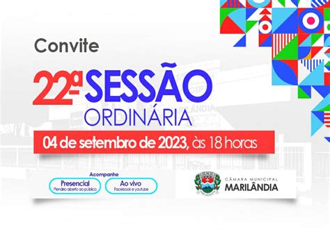Convite para a próxima sessão ordinária Câmara Municipal de Marilândia