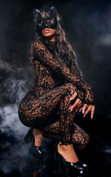 Black Lace High Neck Thumb Hole Jumpsuit Jumpsuits And Playsuits