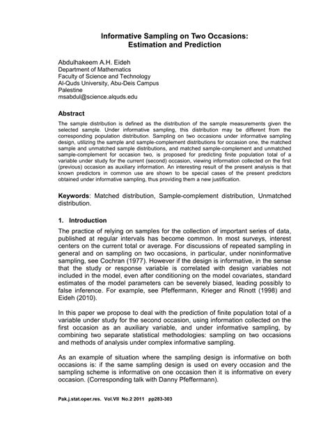 Pdf Informative Sampling On Two Occasions Estimation And Prediction