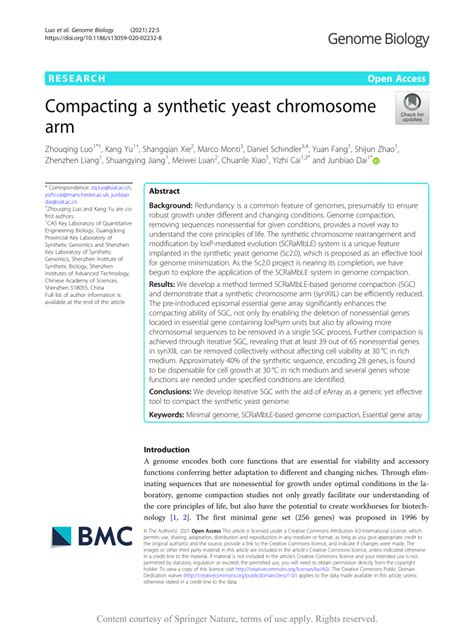 Pdf Compacting A Synthetic Yeast Chromosome Arm