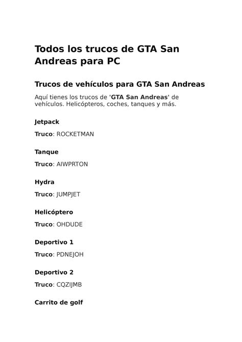 Grand Theft Auto San Andreas Cheats Voor Pc ️