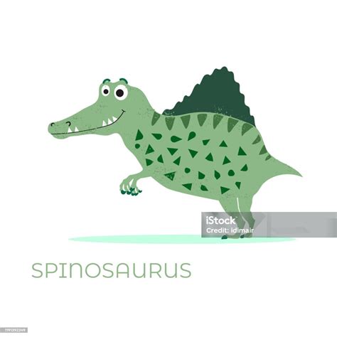 티 프린트를 위해 그려진 귀여운 공룡 스피노사우루스 만화 벡터 T 셔츠에 대한 스톡 벡터 아트 및 기타 이미지 T 셔츠 가공의 인물 고풍스런 Istock