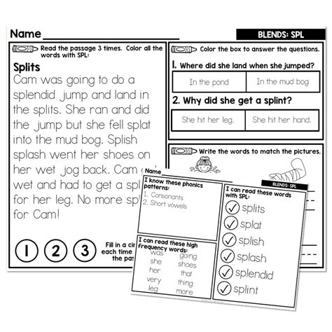 1st Grade Decodable Phonics Passage Beginning Blends Spl Lucky