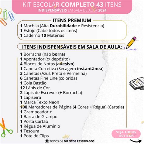 Kit Material Escolar Feminino Completo Mochila Feminina Escolar