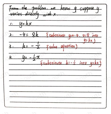 Solved Suppose Y Varies Directly With X If Y 4 When X 8 What Is