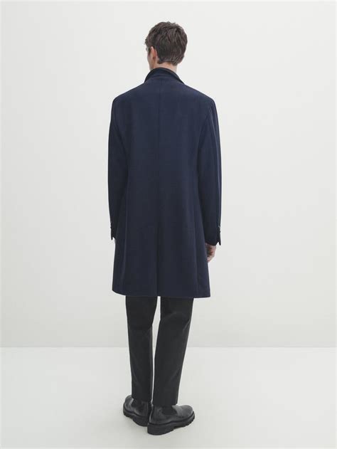 معطف كحلي من الصوف المخلوط Massimo Dutti