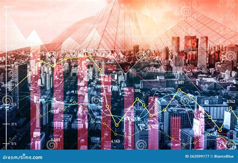 Declining Graphs Of A Stock Market Crash Overlap Modernistic City