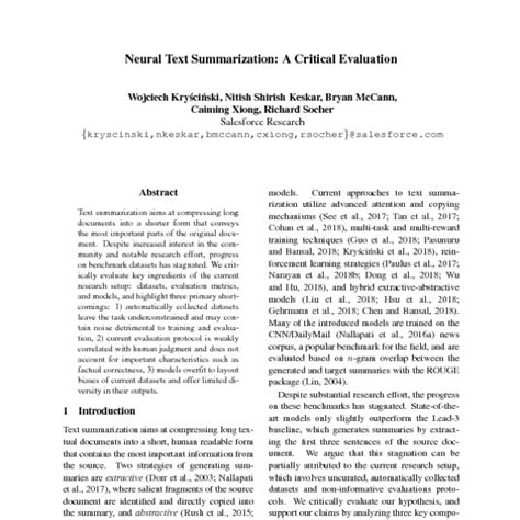 Neural Text Summarization A Critical Evaluation Acl Anthology