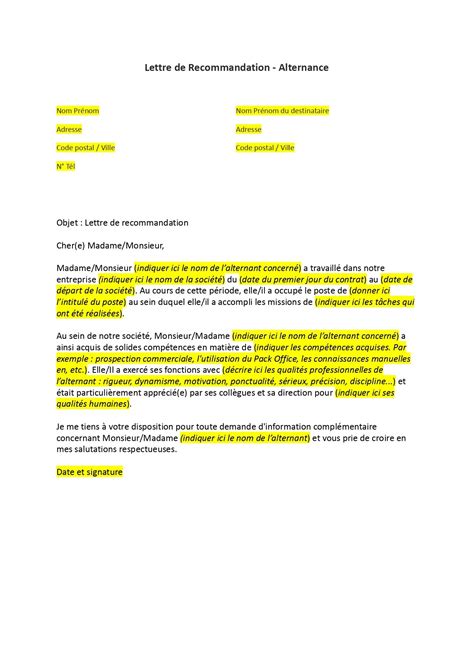 Lettre De Recommandation T L Charger Format Word Pdf