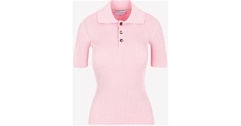 Bottega Veneta Linen Ribbed Knit Polo T Shirt In Pink Lyst UK