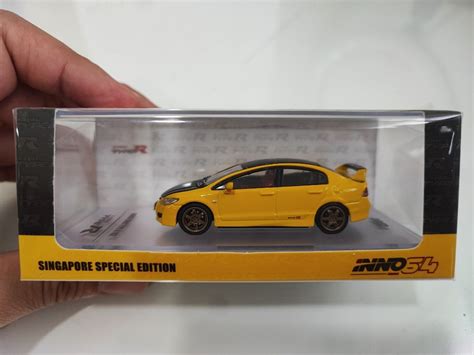 Inno64 Honda Civic Type R Fd2 Yellow Singapore Special Edition Including Extra Wheels 興趣及遊戲