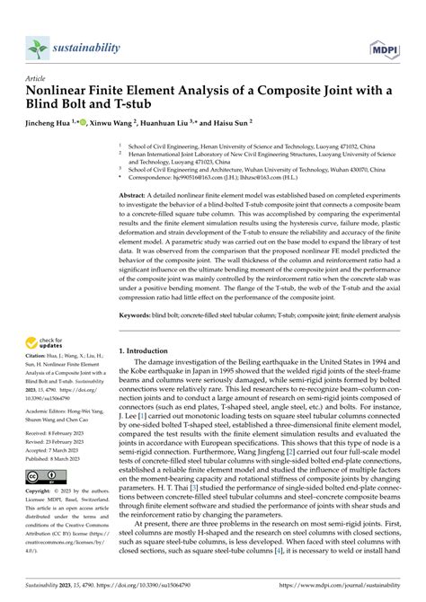 Pdf Nonlinear Finite Element Analysis Of A Composite Joint With A