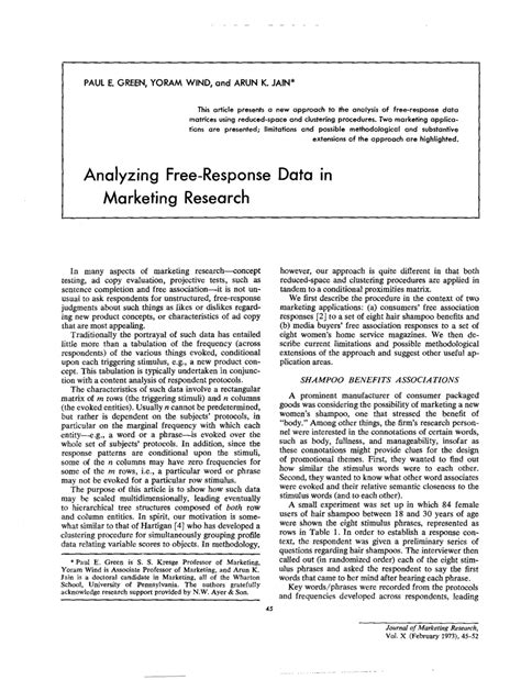 Pdf Analyzing Free Response Data In Marketing Research