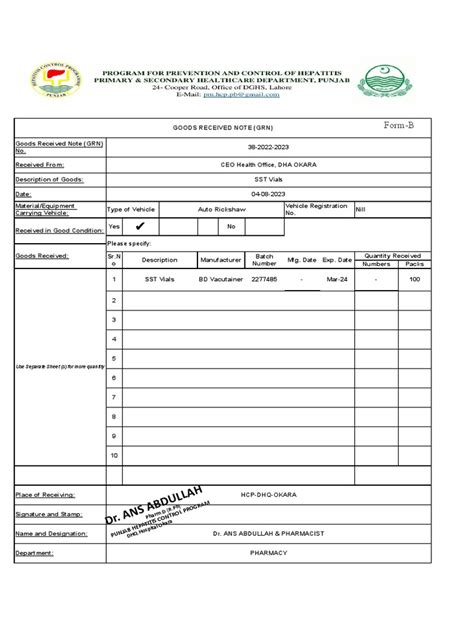 Goods Received Note Pharmacy Pdf Pharmacy Pharmaceutical Sciences