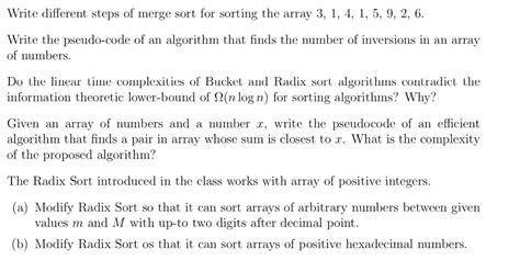 Solved Write Different Steps Of Merge Sort For Sorting The Chegg