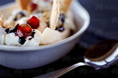 Image Of Close Up Of Banana Split Dish Austockphoto