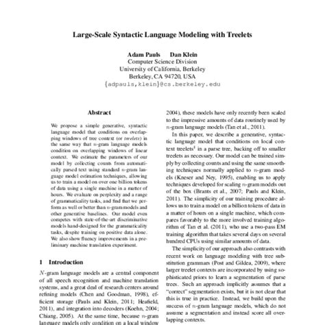 Large Scale Syntactic Language Modeling With Treelets Acl Anthology