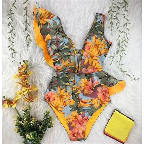 2022 New Sexy Ruffle Print Floral One Piece Swimsuit Off The Shoulder