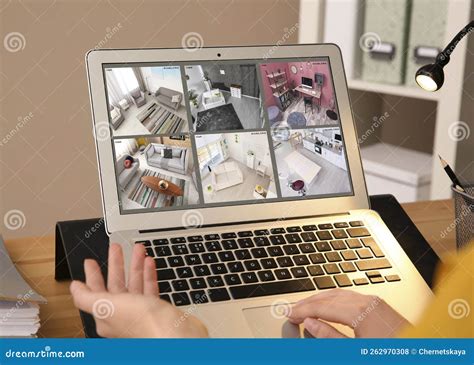 Woman Monitoring Cctv Cameras At Table Closeup Smart Home Security