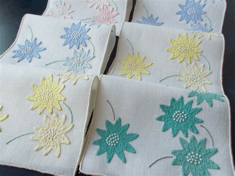 Mid Century Modern Flowers Vintage Madeira Cocktail Napkins Set Of 6