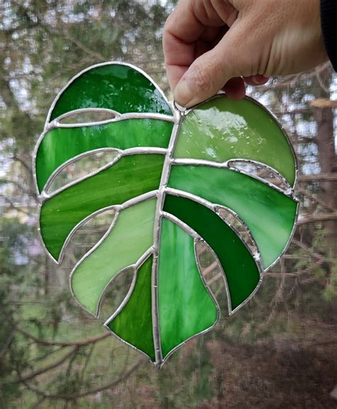 Monstera Leaf Stained Glass Pdf Pattern Etsy