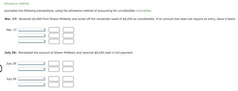 Solved Allowance MethodJournalize The Following Chegg