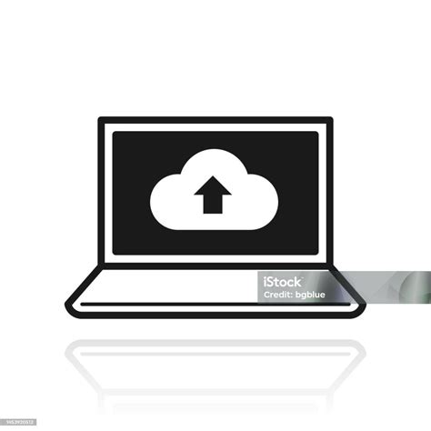 노트북에서 클라우드 업로드 흰색 배경에 반사된 아이콘 개념에 대한 스톡 벡터 아트 및 기타 이미지 개념 검은색 공란 Istock