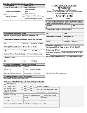 Fillable Online Food Service License Application Food Service License