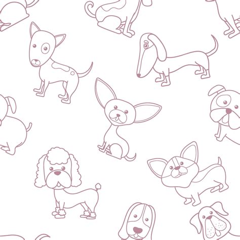 Padrão De Desenho De Contorno De Cachorro Fofo Sem Costura Vetor Premium