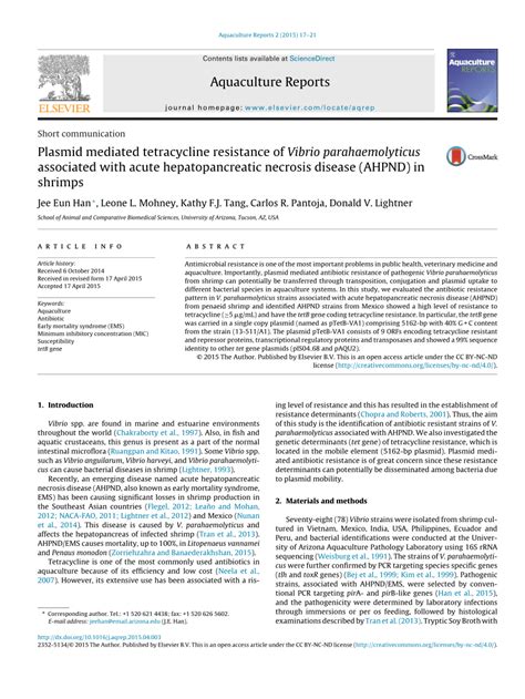 Pdf Plasmid Mediated Tetracycline Resistance Of Vibrio Parahaemolyticus Associated With Acute