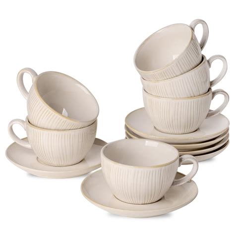 Hvh 10 Oz Porcelain Cappuccino Cups With Saucers Latte Cup And Saucer