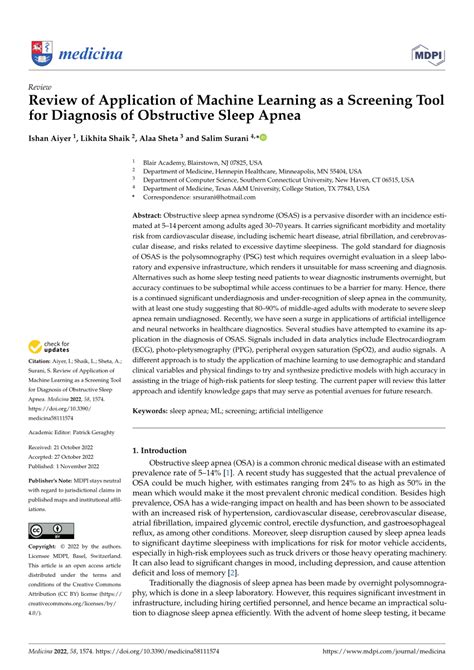 Pdf Review Of Application Of Machine Learning As A Screening Tool For Diagnosis Of Obstructive
