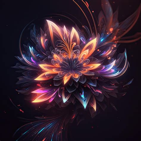 premium photo abstract neon light flower floral artwork design digital art wallpaper glowing