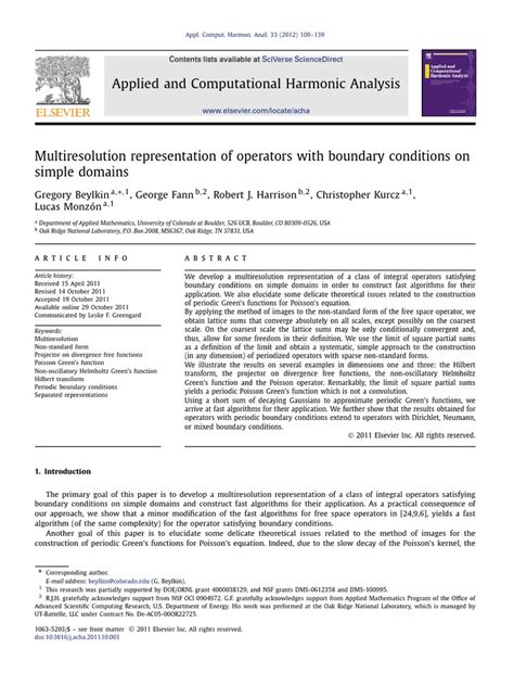 Multiresolution Representation Of Operators With Boundary Conditions On Simple Domains Pdf