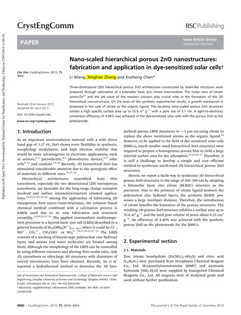 Pdf Nano Scaled Hierarchical Porous Zno Nanostructures Fabrication