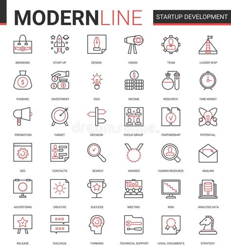 Startup Line Icon Set Development Symbols Stock Vector Illustration Of Collection Marketing