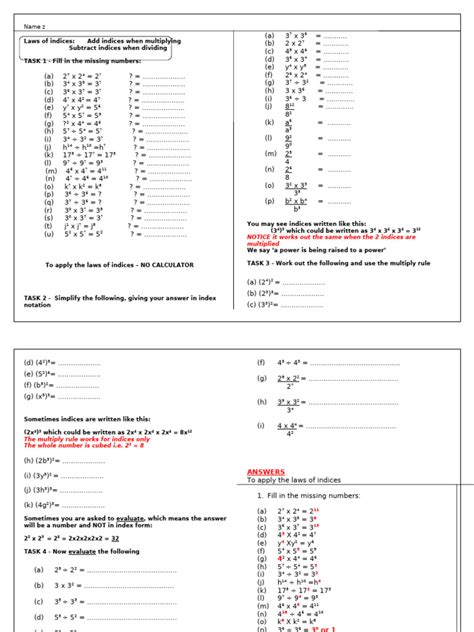 C Apply Laws Of Indices 1 Pdf