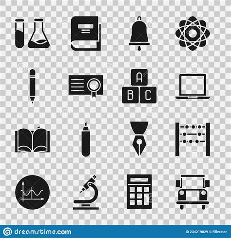 Set School Bus Abacus Laptop Ringing Bell Certificate Template Pencil With Eraser Test