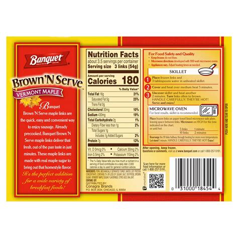 Banquet Brown ‘n Serve Vermont Maple Fully Cooked Sausage Links Shop