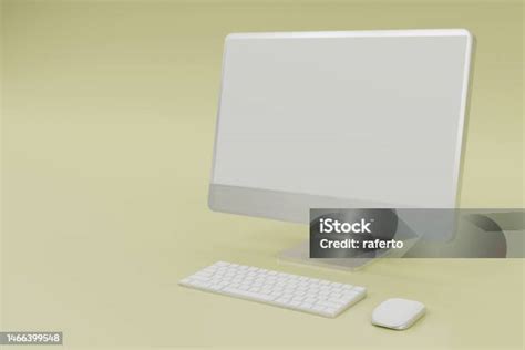 3d 컴퓨터 모니터 무선 마우스 노란색 배경에 키보드 플로트3d 그림 0명에 대한 스톡 사진 및 기타 이미지 0명 3차원