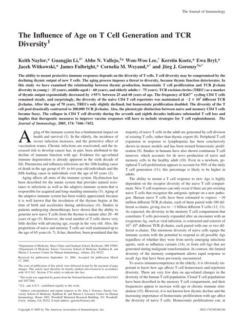 Pdf The Influence Of Age On T Cell Generation And Tcr Diversity