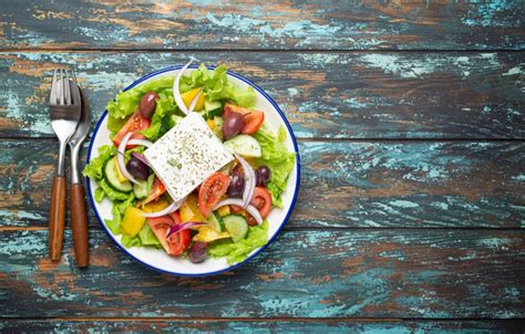 Traditional Greek Salad With Feta Cheese Tomatoes Bell Pepper