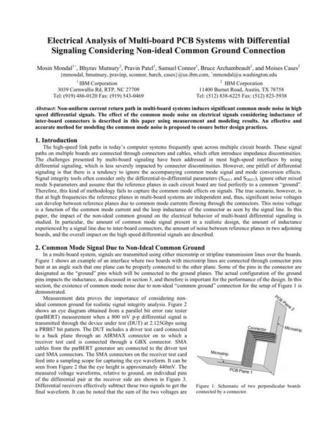 Pdf Electrical Analysis Of Multi Board Pcb Systems With Differential Signaling Considering Non