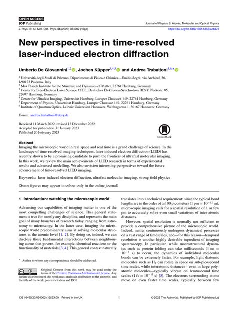 New Perspectives In Time Resolved Laser Induced El Pdf Ultrashort Pulse Ionization