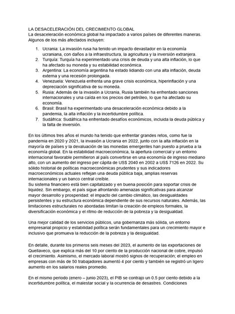 La Desaceleración Del Crecimiento Global Pdf Inflación La